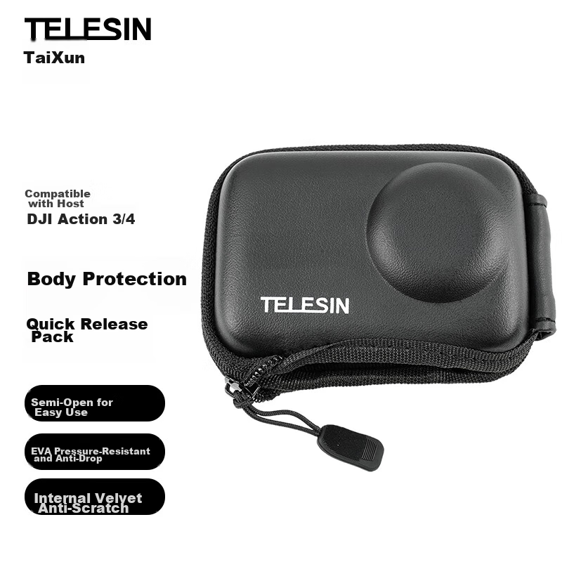 TELESIN Compatible with DJI Action 3, 4, 5 Pro Storage Case, Body Protection Case, Quick-Release Case, Scratch-Resistant And Wear-Resistant