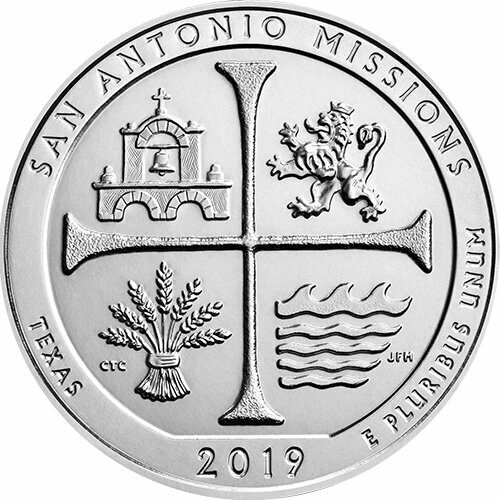 (049p) Монета США 2019 год 25 центов "Миссии Сан-Антонио" Медь-Никель UNC