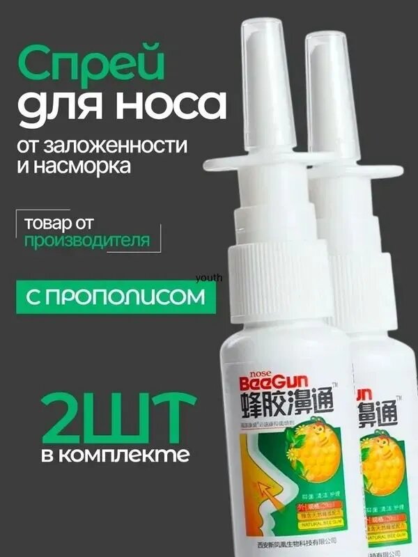 Спрей для носа от заложенности с прополисом, 2 штуки