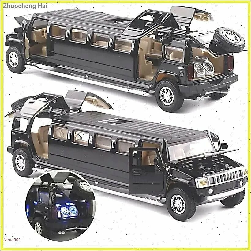 Коллекционная машинка Лимузин WiMi Hummer H2 в металлическом корпусе, реалистичные модели с инерционным механизмом, игрушки для детей с открывающимися элементами и светозвуковым сигналом