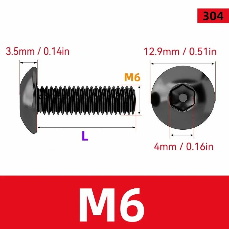 Болт M6 из нержавеющей стали 304, длина 12 мм, черный