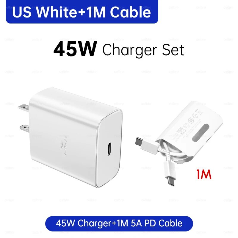 Зарядное устройство USB-C PD 45 Вт для Samsung S26 S25 S24 Ultra, адаптер Белый, White 45W US set