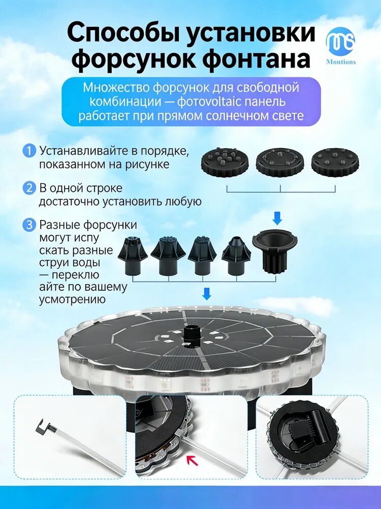 Садовый фонтан с солнечной панелью, RGB подсветка, 0.35 м3/час, черный, 16.5x16.5x10 см — фото 1