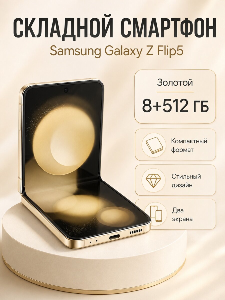 Смартфон Samsung Galaxy Z Flip5 5G 8/512 ГБ, белый, складный экран, NFC