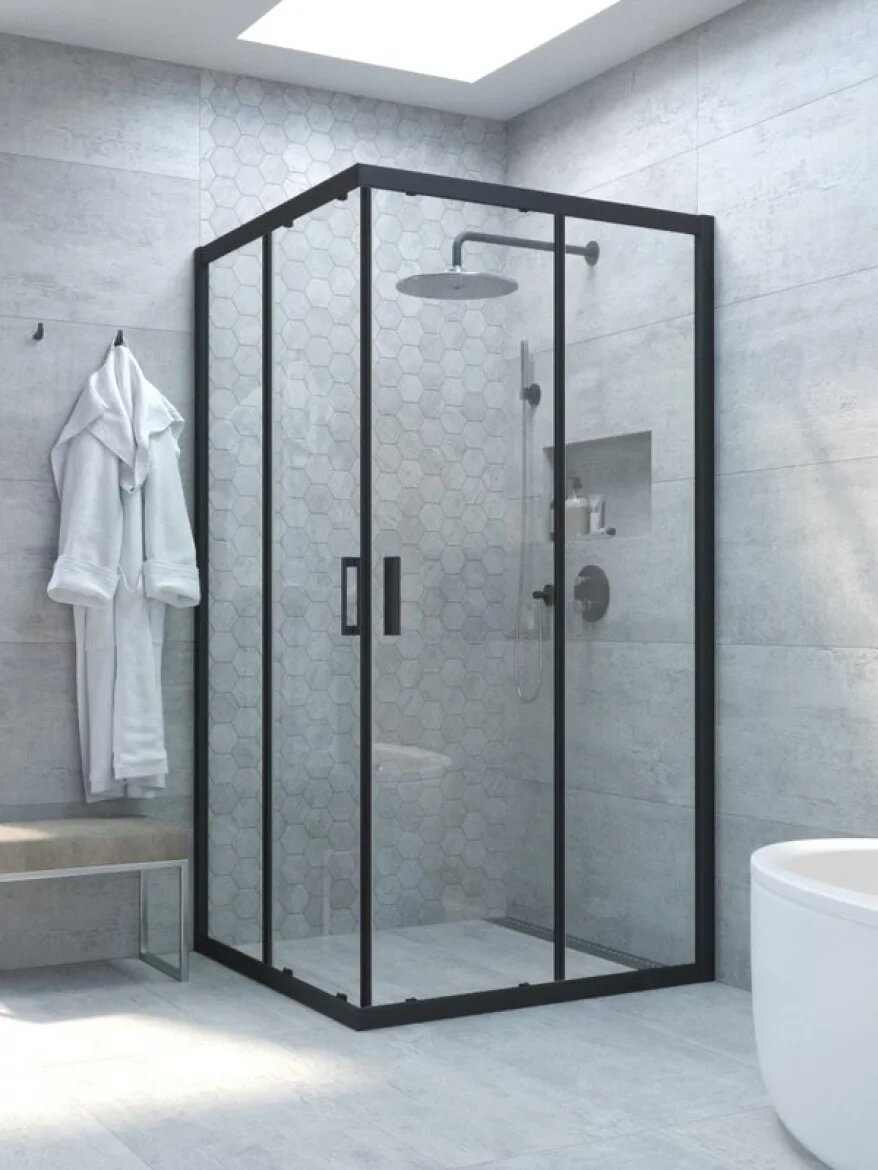 Душевой уголок Vegas Glass Za Novo h2000 100 02М 01 профиль матовый черный, стекло прозрачное