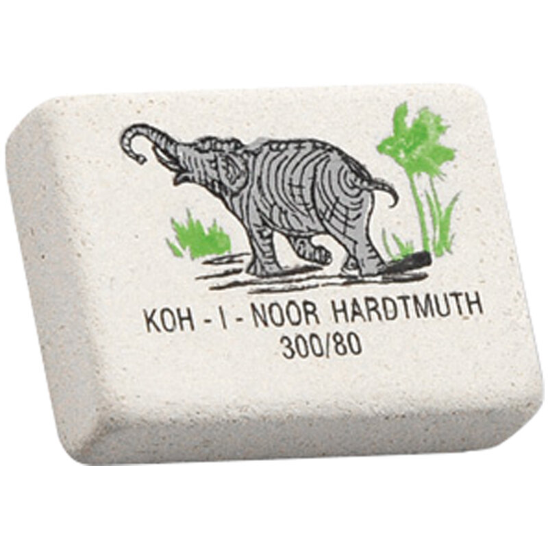 80 шт. Ластик Koh-I-Noor "Elephant" 300/80, прямоугольный, натуральный каучук, 26*18,5*8мм, цветной