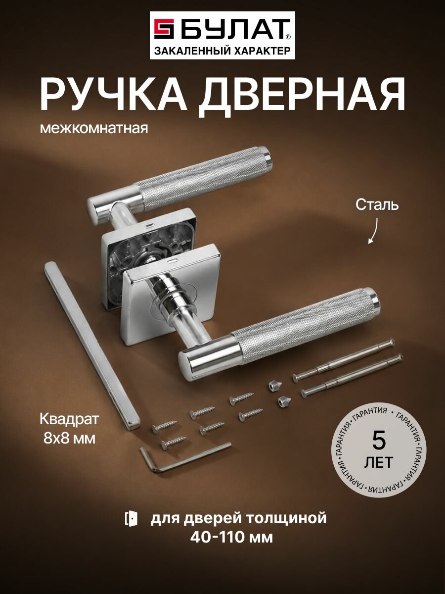 Ручка дверная межкомнатная булат РФ 01.02.04 ферона, хром