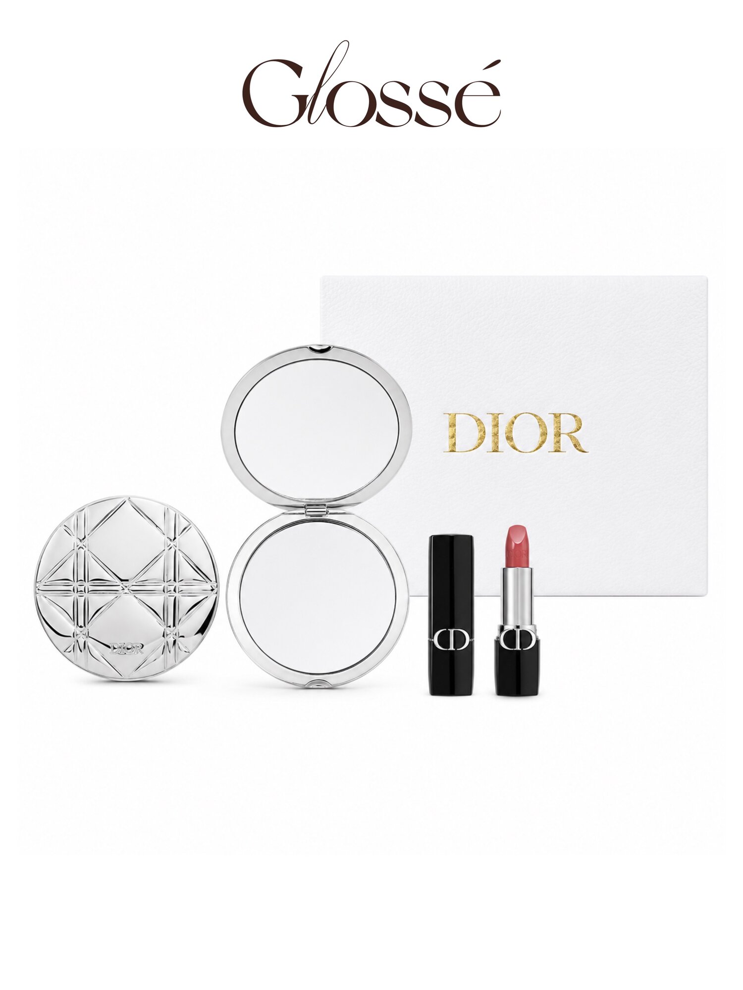 Dior подарочный набор Pocket Beauty Set, зеркало + мини-помада Dior Rouge Lipstick 720 Icone, 1.5 гр.