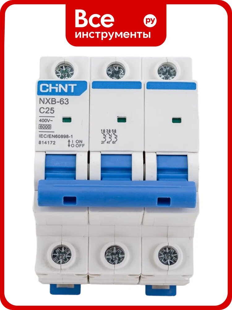 Автоматический выключатель CHINT NXB-63, 3P, 25A, 6кА, характеристика C 814172