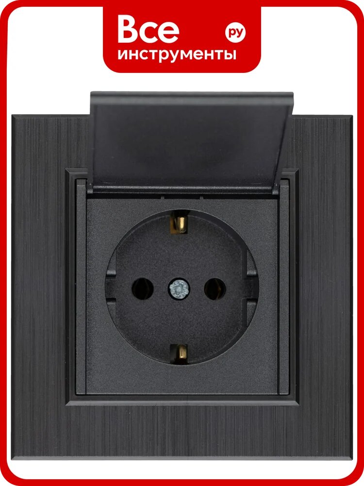 Розетка MAKEL с заземлением и крышкой СП KAREA LINE STAR 16А IP20 дым. металлик. 86050029
