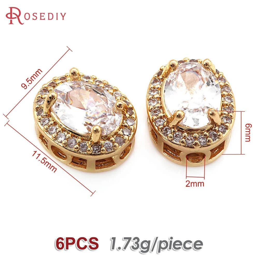 6 шт. овальных бусин-разделителей Rosediy, серебро, 51735-White