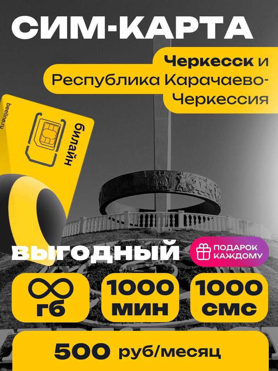 Сим-карта Билайн тариф Выгодный Республика Карачаево-Черкессия Безлимитный интернет и 1000 минут за 500 руб.