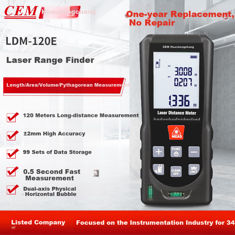 CEM LDM-120E лазерный дальномер ручной высокоточный измерительный инструмент 120 м двойной уровень Модель：120-метровая