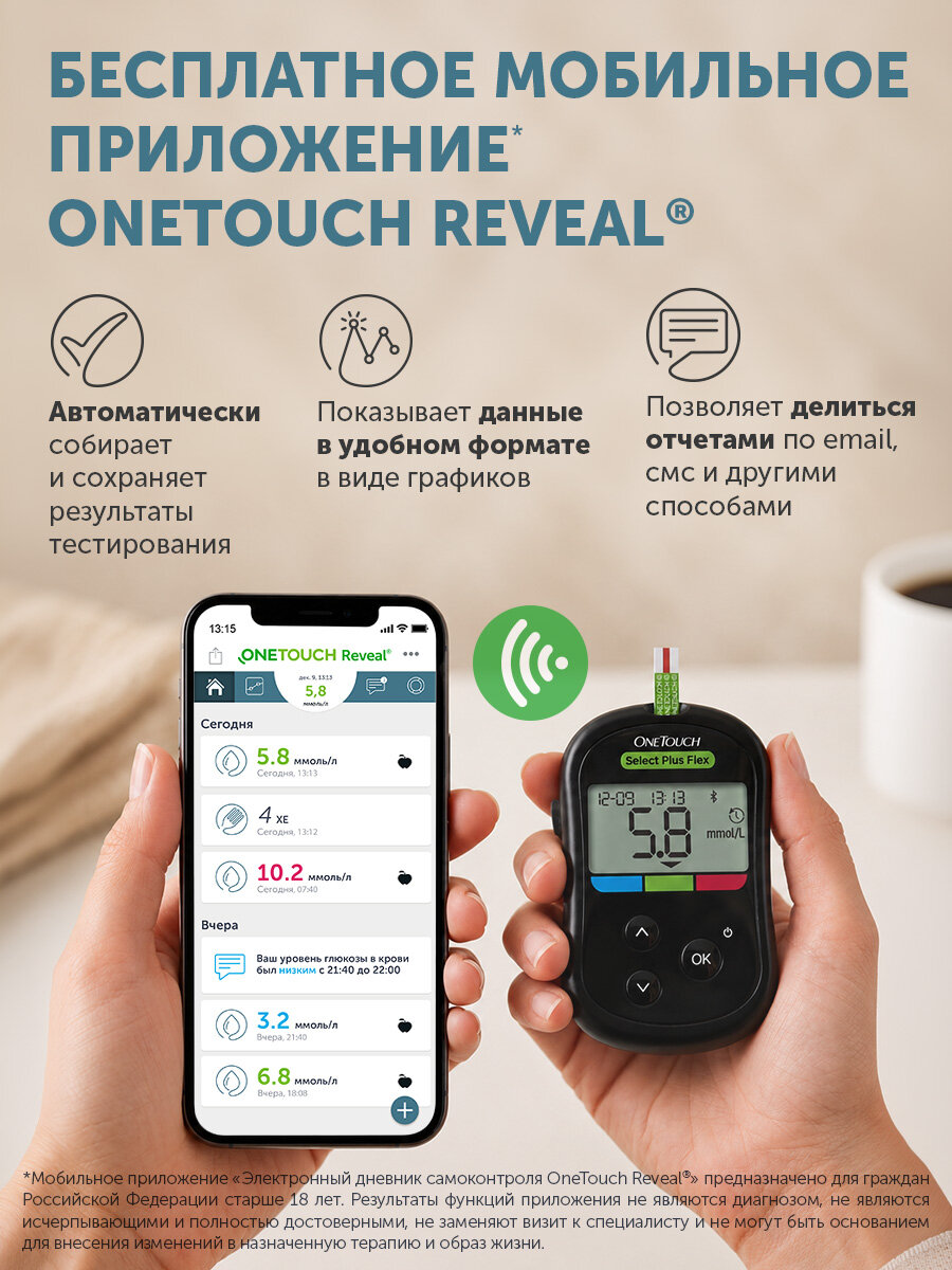 Глюкометр OneTouch Select Plus Flex® + ручка для прокалывания и ланцеты, 10 шт. — фото 1