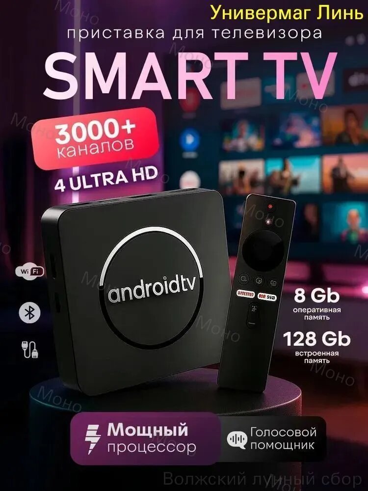 Смарт ТВ приставка Андроид 8K 128ГБ с Bluetooth