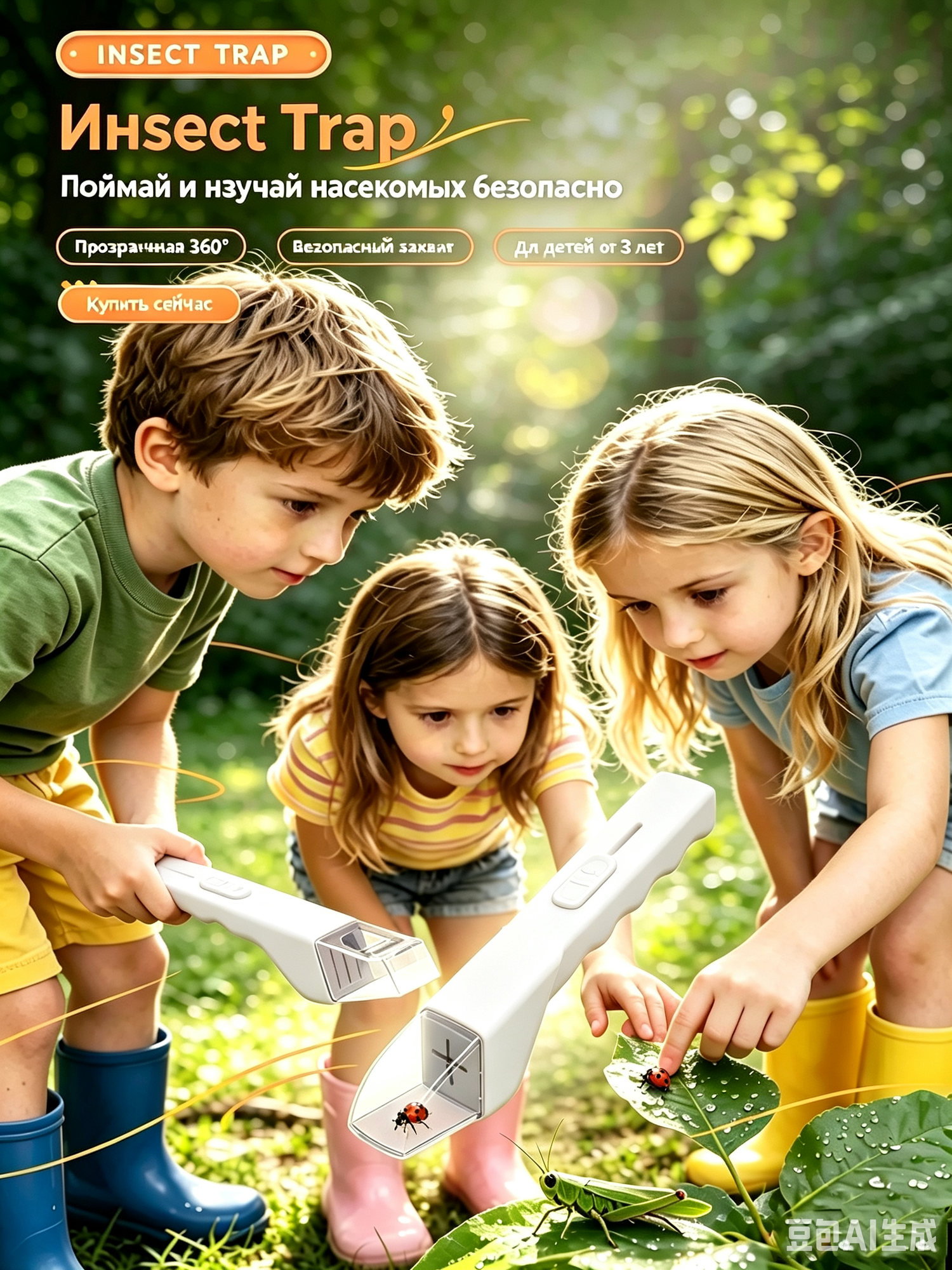 Ловушка-наблюдатель насекомых с лупой, развивающая игрушка для детей