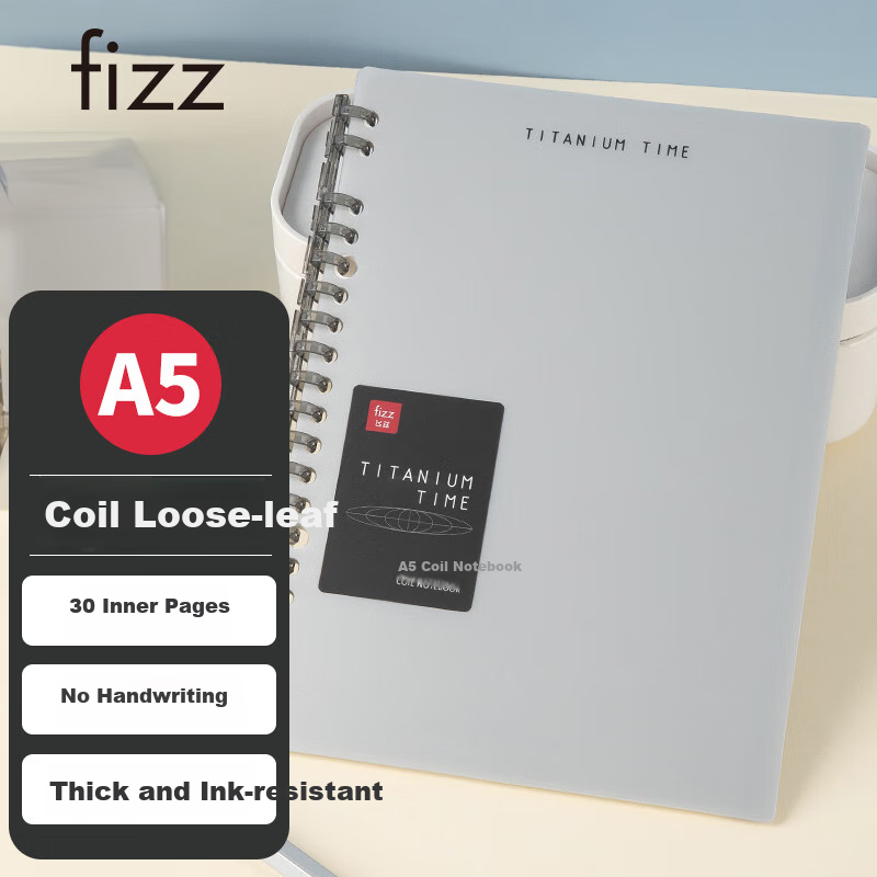 Fizz Stationery A5 30-страничный съемный спиральный блок с ПП обложкой серый серебристый FZ33727 Цвет：A5 30-страничный