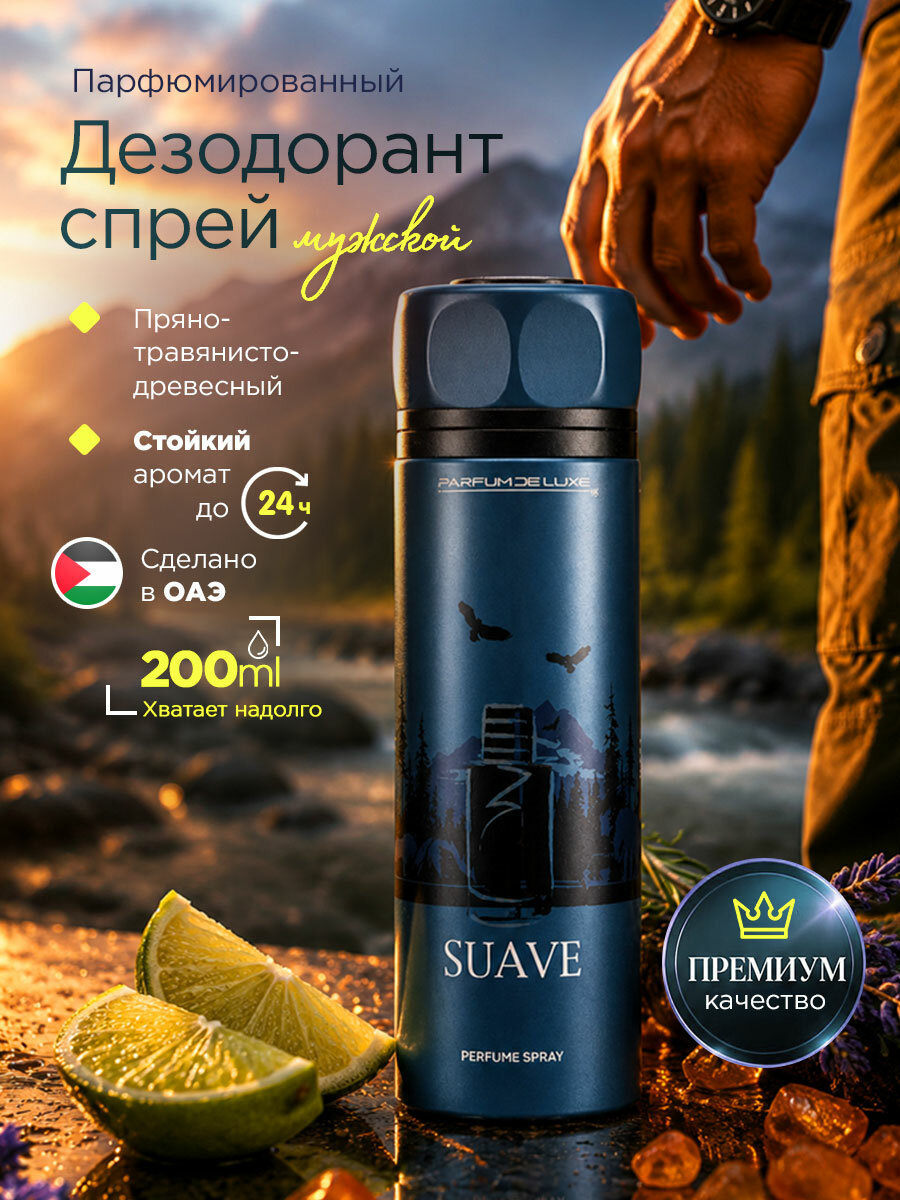 Дезодорант спрей мужской PARFUM DE LUXE Парфюмированный Suave 200мл