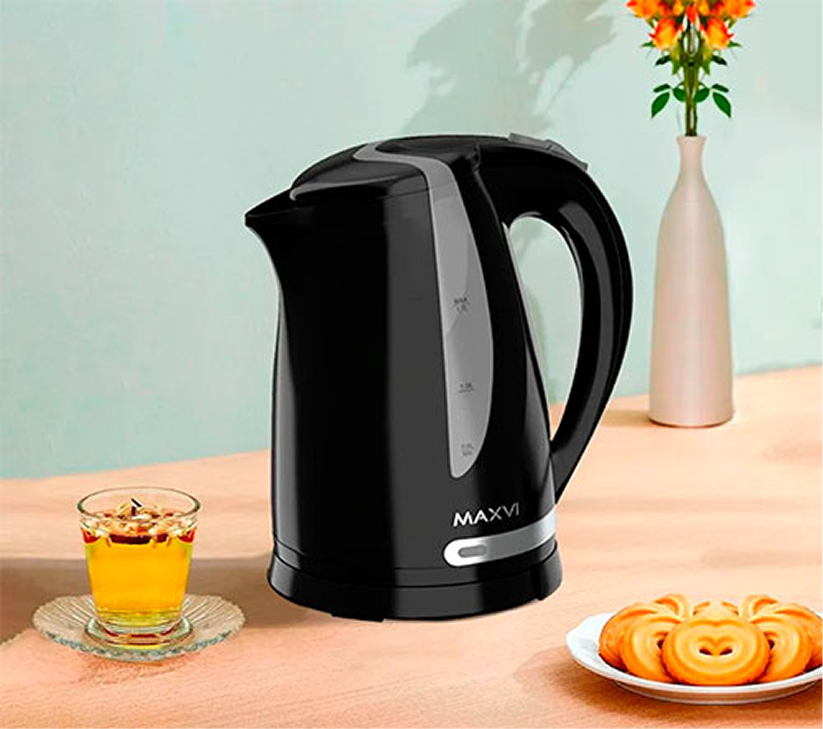 Чайник MAXVI KE1701P Black, 2200Вт, пластик, 1.7л, подсветка — фото 1