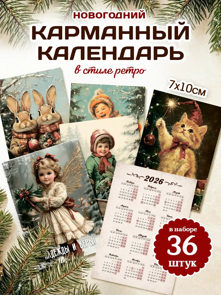 Новогодние календари карманные 2026, ретро