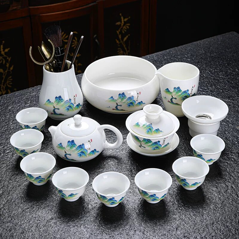 Гайван Yili Jade с кружками Linglong, набор из 15 предметов для ценителей чая