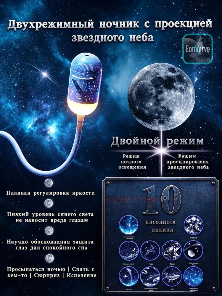 Ночник с проекцией звёздного неба, Мини-проектор , 10 слайда
