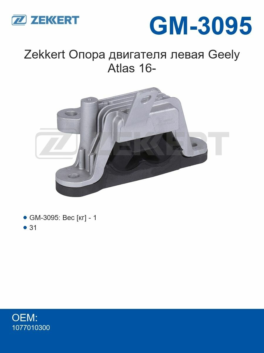 Zekkert Опора двигателя левая Geely Atlas 16-