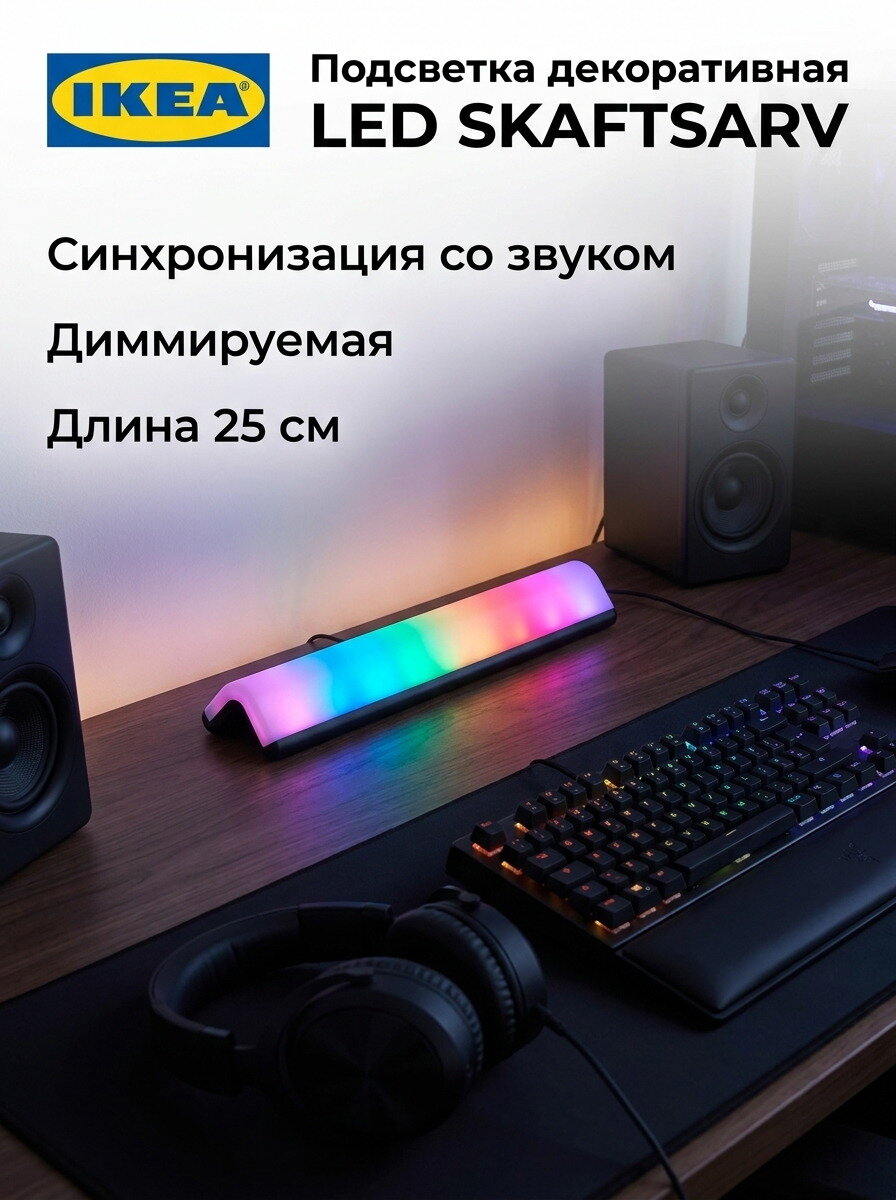 Подсветка декоративная LED IKEA SKAFTSARV, с синхронизацией со звуком, диммируемая, 25 см, 1 шт