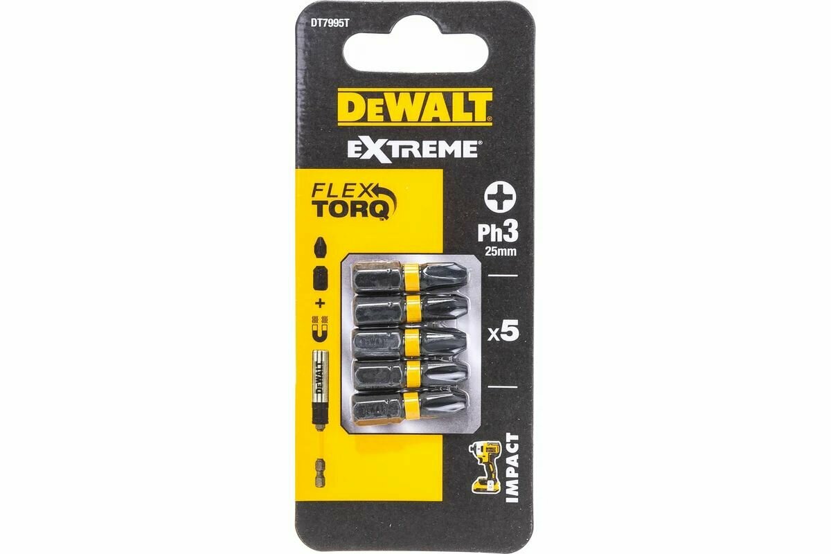 Биты ударные DeWalt IMPACT Torsion Ph3 25мм 5 шт DT7995T-QZ