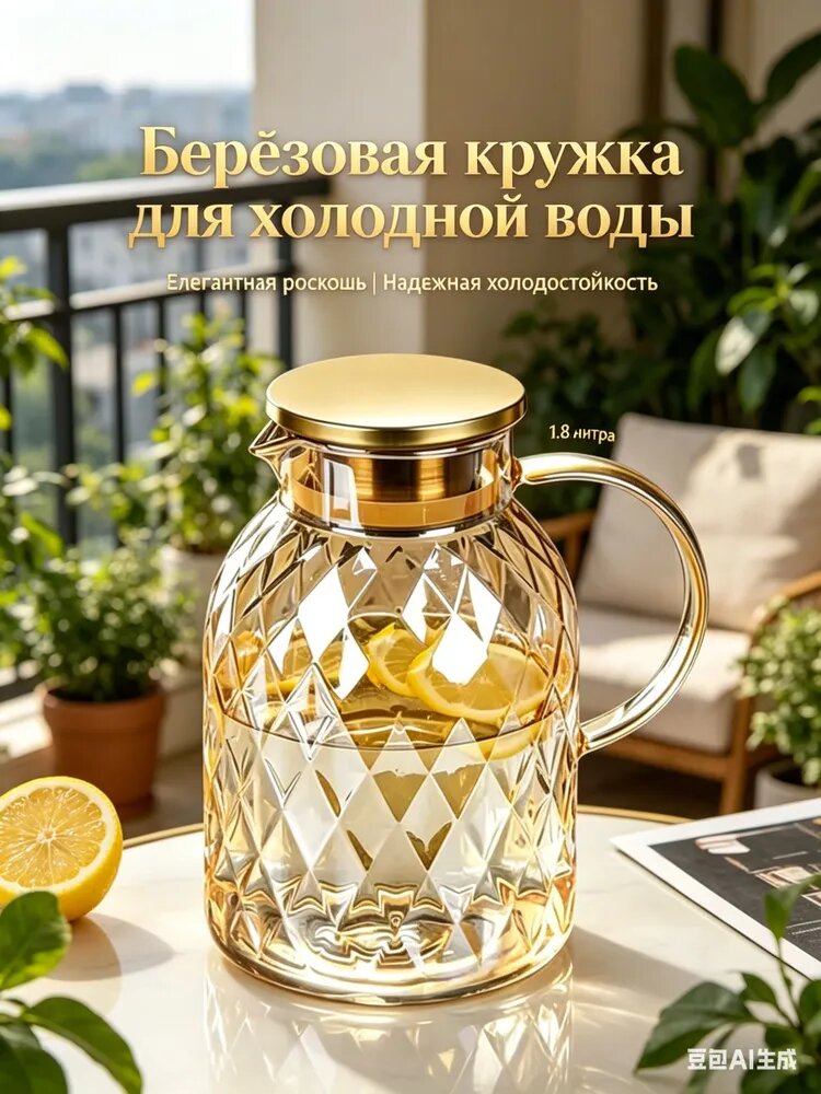 Кувшин "графин темное стекло с рисунком ромб с крышкой и фильтром", 1.8 л
