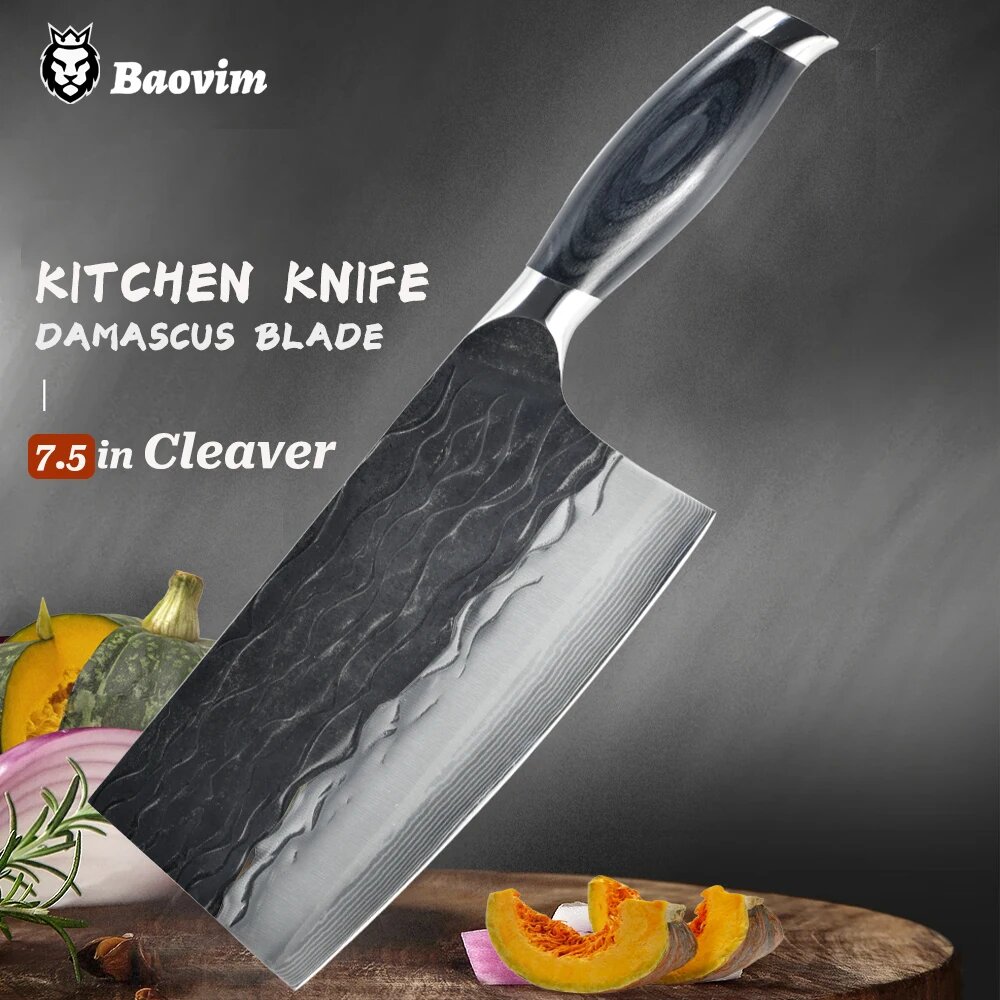 Китайский тесак Baovim, Дамасская сталь, 7,5 дюйма