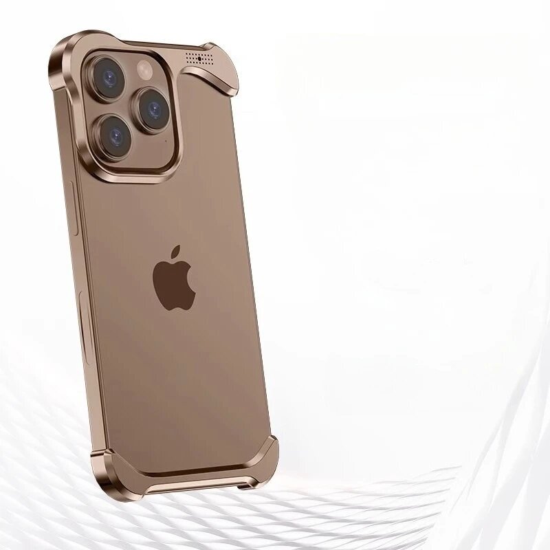 Необычный Металлический Чехол-бампер Для iPhone 16/15/14/13 Pro Max iPhone 16 Pro Max, Желтый, Gold