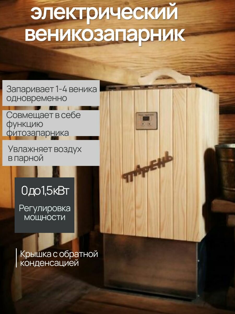 ЭлектроВеникоЗапарник "Парень" 0-1,5 кВт, 220 В (св. дерево.)