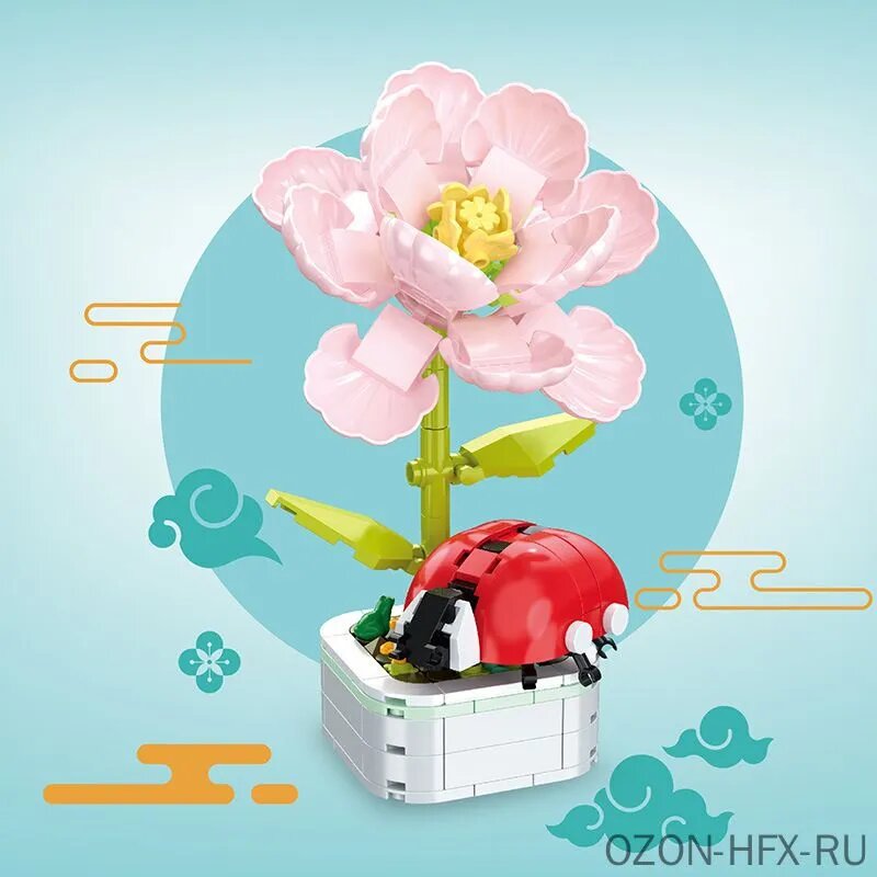 Цветочные пазл-блоки, совместимые с конструкторами, с изображениями горшечных растений, насекомых, бабочек и божьих коровок идеальные ландшафтные