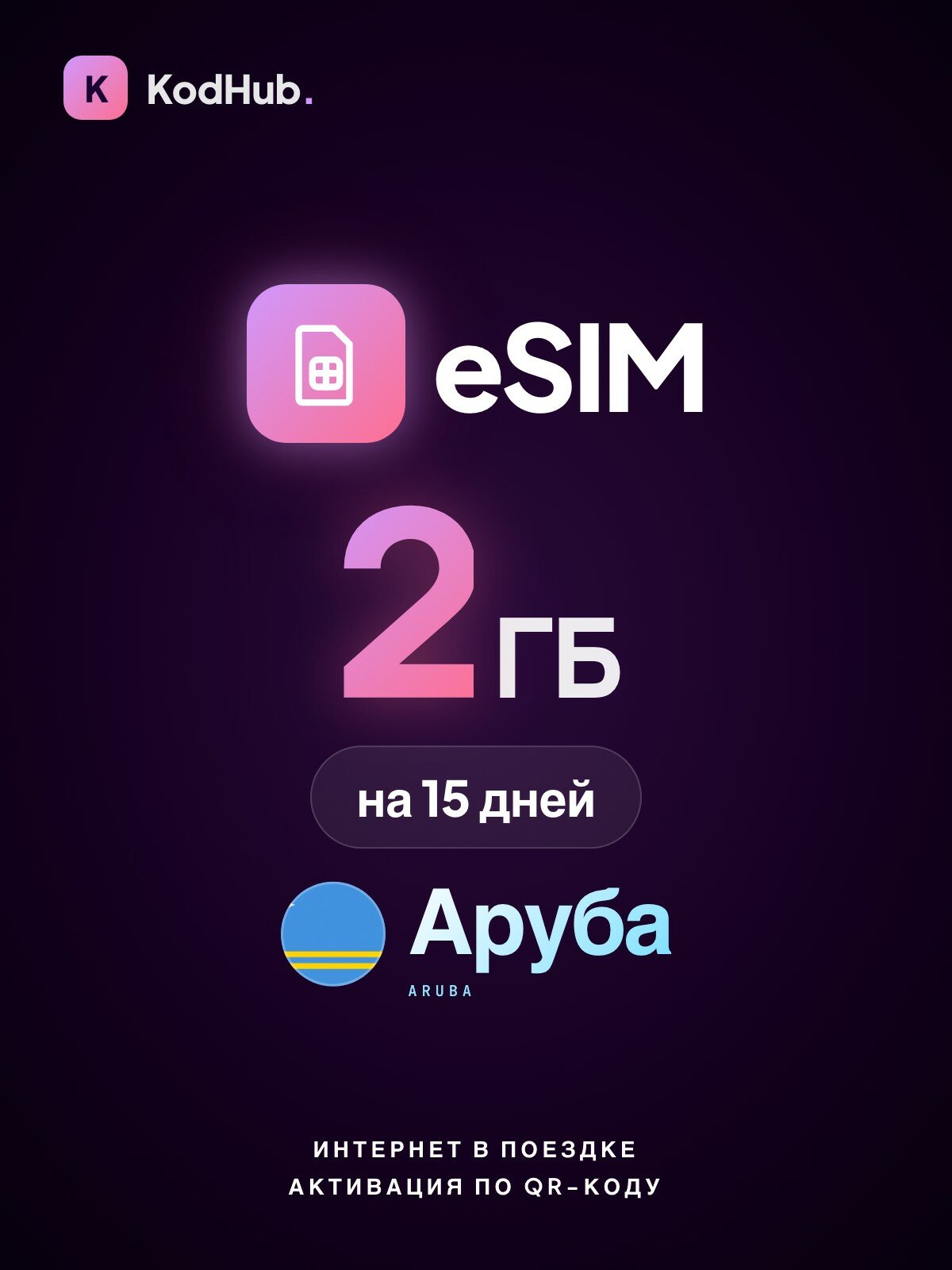 Туристическая eSIM Аруба 2 ГБ на 15 дней | интернет в поездке, связь за границей | QR-код активации