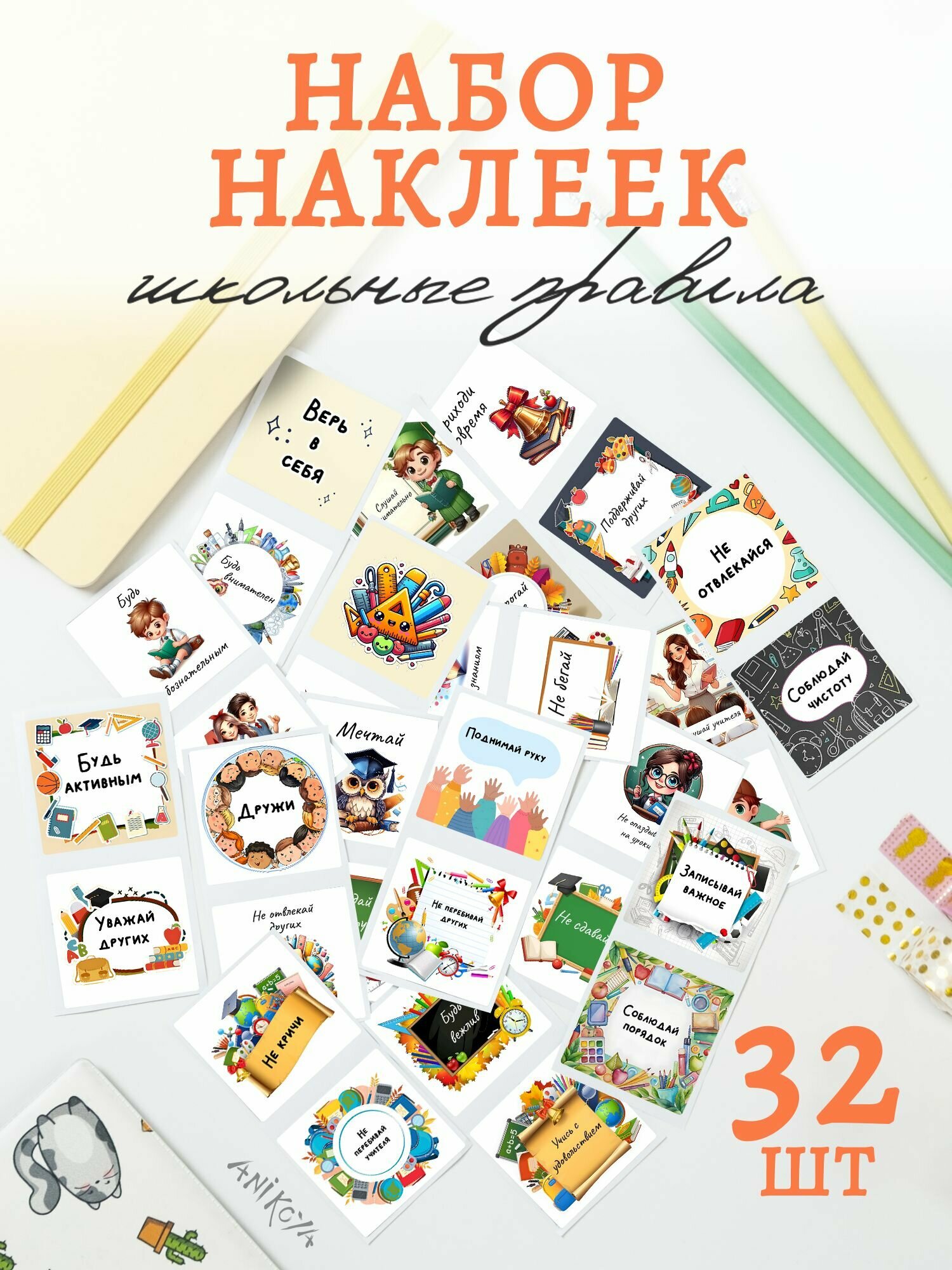 Наклейки Правила школы 1 сентября 32 шт