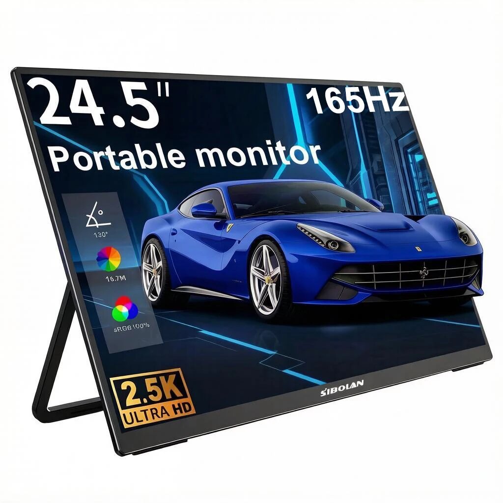 Портативный монитор SIBOLAN 24.5" 2K HDR 2560*1440P 165Hz 100sRGB для игр с большим экраном TYPE-C HDMI VESA для настольных ПК, ноутбуков, мини-ПК