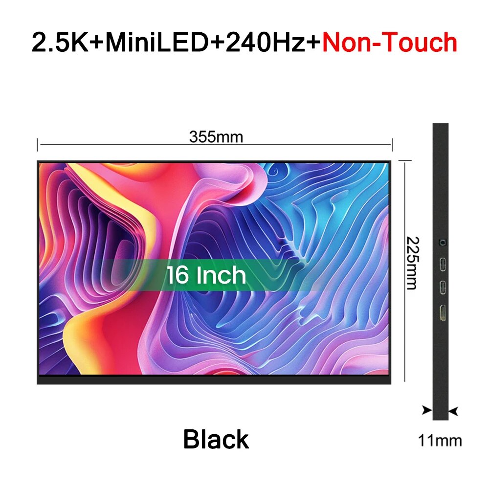 16-дюймовый портативный монитор MiniLED 2.5K 240Hz с экраном IPS HDR 2560*1600P 1200 нит 100% DCI-P3 для игрового дисплея ПК XBox PS4/5 Switch
