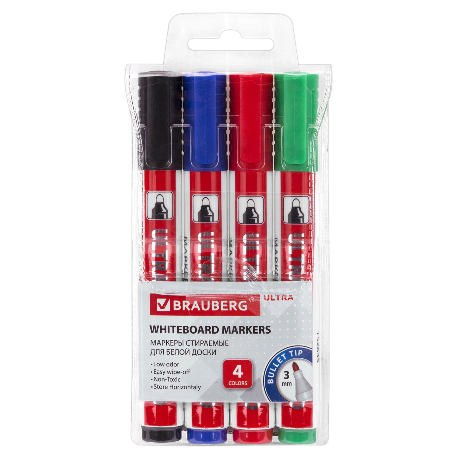 Упаковка 4 шт. Маркеры стираемые для белой доски, набор 4 цвета, BRAUBERG "ULTRA WHITEBOARD MARKER", 3 мм, 152635