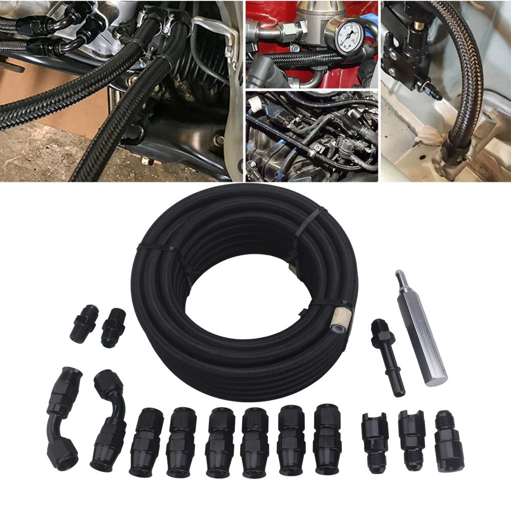 Комплект топливной линии 6AN 6M PTFE, 6AN 3/8 "LS Swap EFI E85 нейлоновый топливный шланг из нержавеющей стали с оплеткой, переходник для фитинга из птфэ