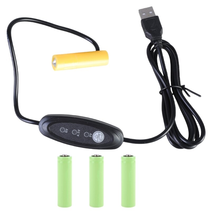 USB-кабель-заменитель батареек AA 5 В 2 А на 3 В 4,5 В 6 В 5 Вт, преобразователь питания AA LR6 для светодиодных светильников и игрушек с пультом дистанционного управления.