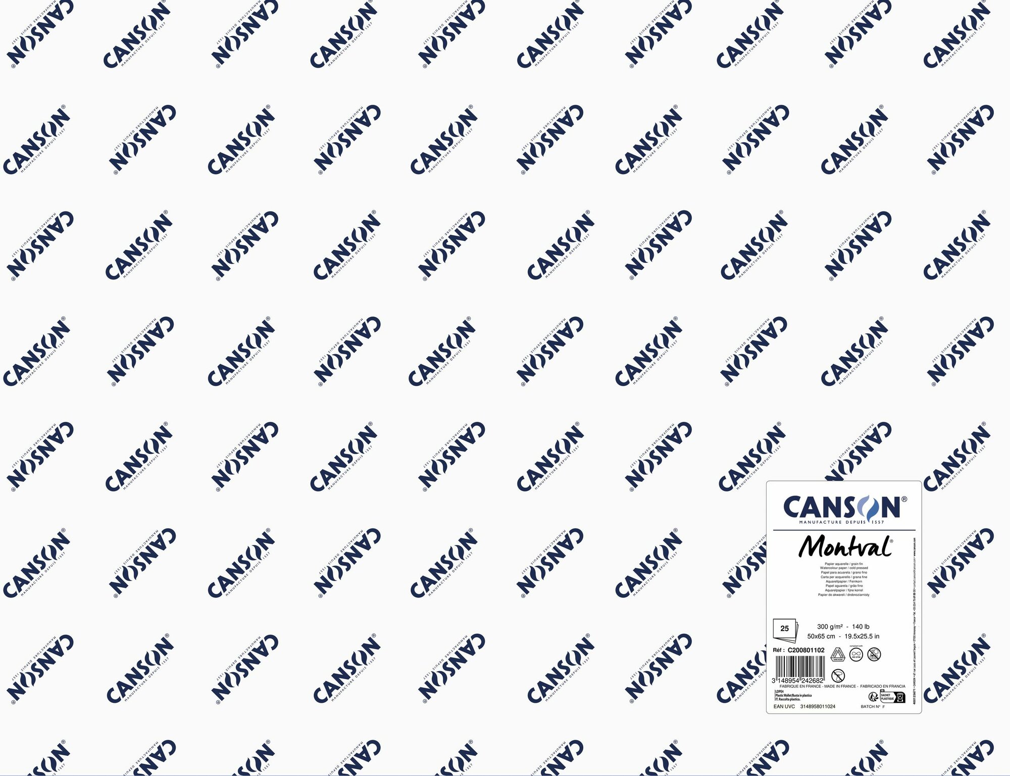 CANSON Montval бумага для акварели 100% целлюлоза 300 г/м2, 25 листов 50 х 65 см, Среднезернистая C200801102
