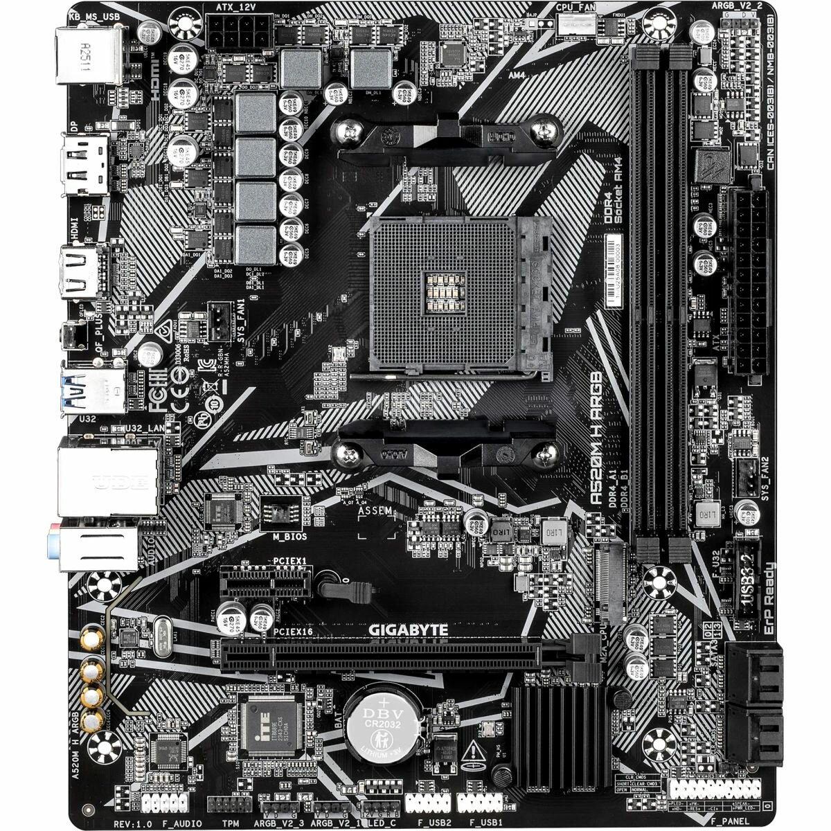 Материнская плата Gigabyte A520M H ARGB AM4 mATX