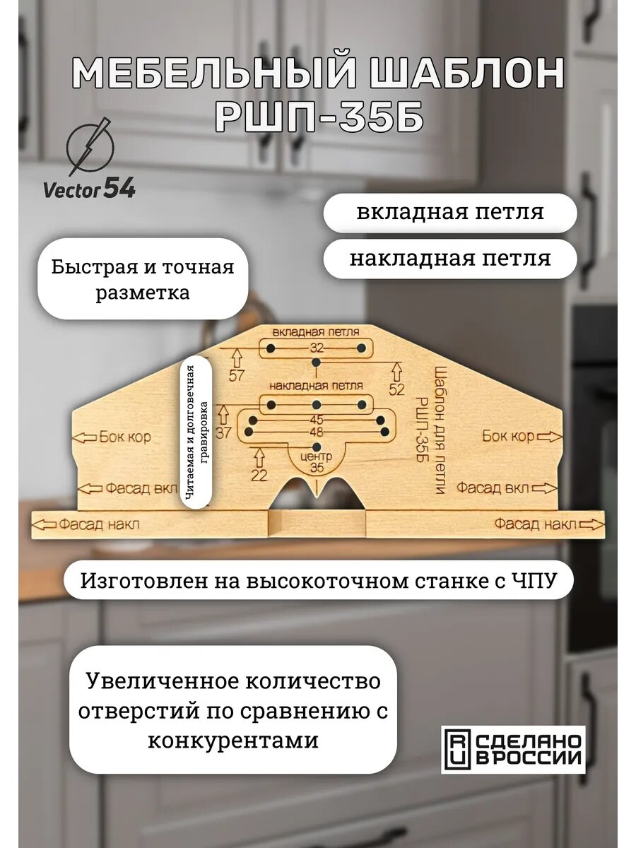 Мебельный шаблон для разметки петель без рулетки РШП-35Б