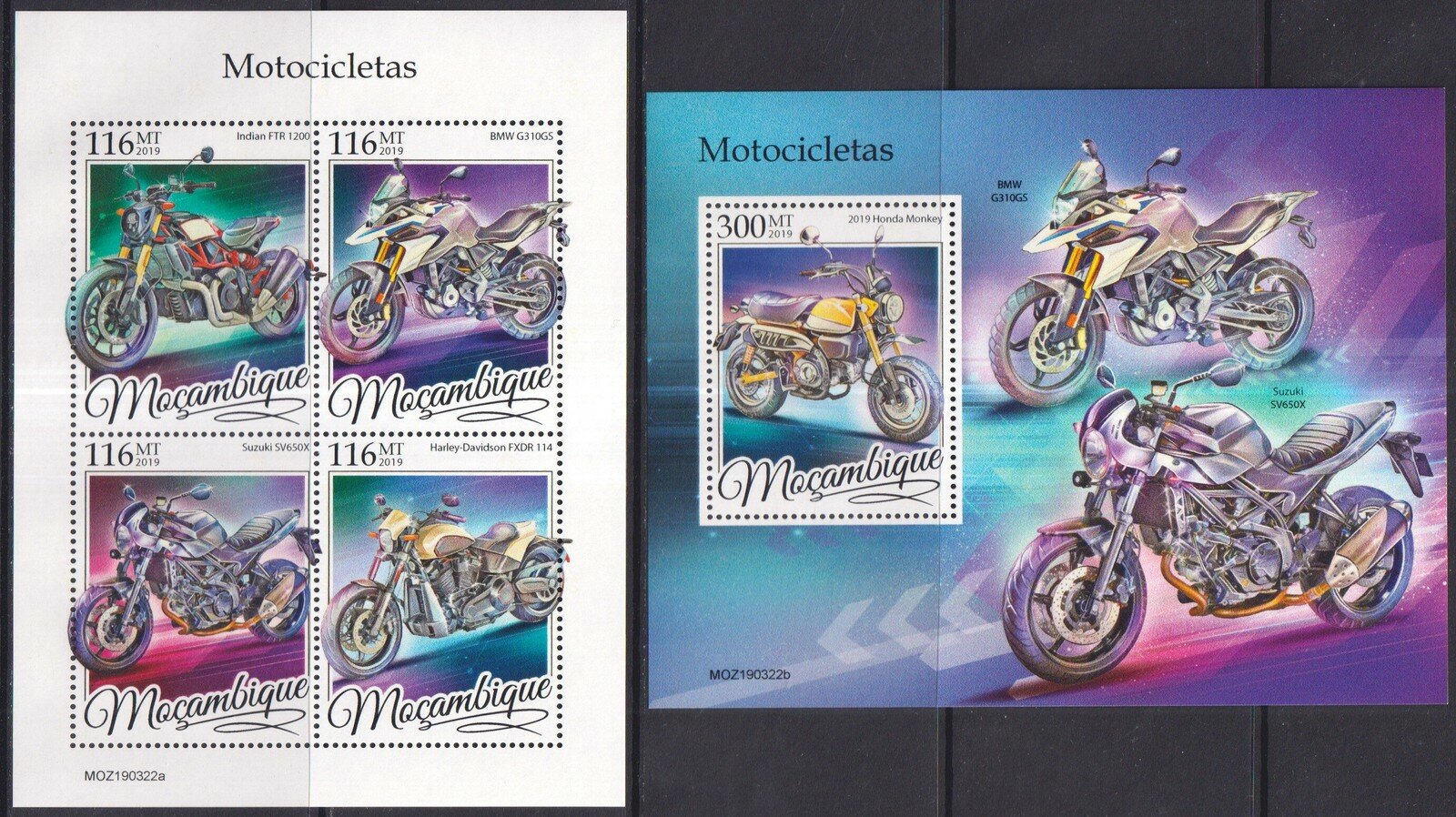 Марки 2019 год Мозамбик Мотоциклы BMW Suzuki Honda #10364-67+Bl1508 Mnh