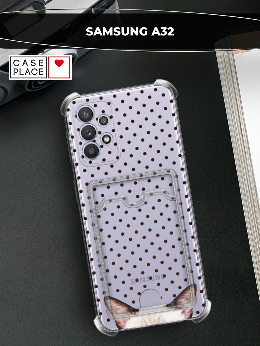 Чехол на Samsung Galaxy A32 (Самсунг Галакси А32) с картой и принтом Ушки котика