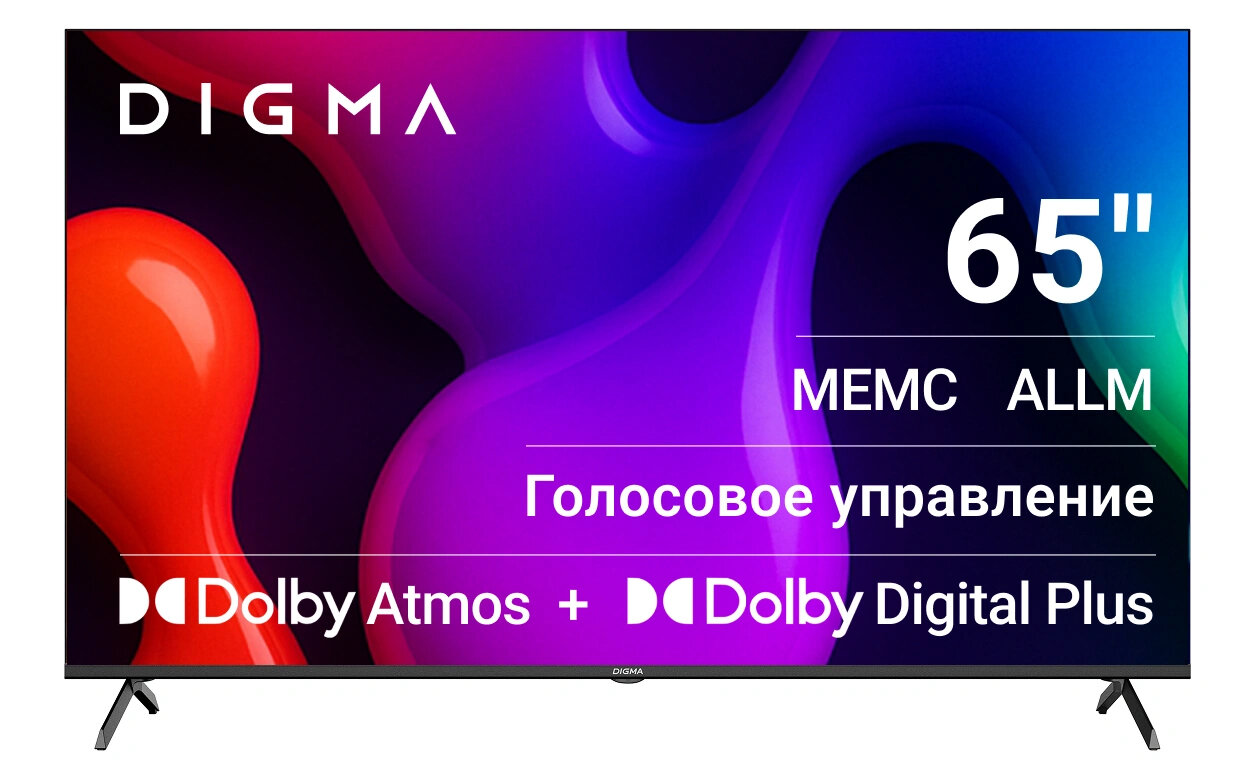 65" Телевизор Digma DM-LED65UQB31 Smart Google TV, 4K Ultra HD, безрамочный, металл, черный