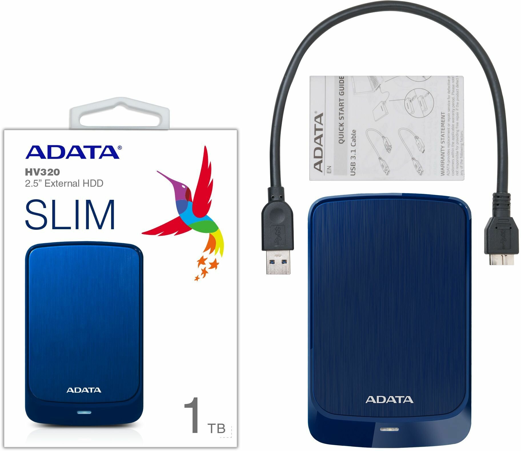 ADATA 1 ТБ Внешний жесткий диск (AHV320-1TU31-CBL), Пластик, черный