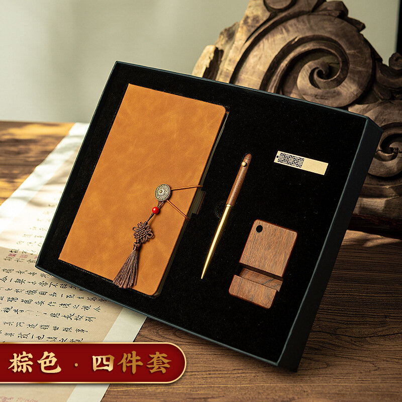 Коричневая записная книжка формата Letter Size с ручкой, флешкой и подставкой, набор канцелярии для учителей