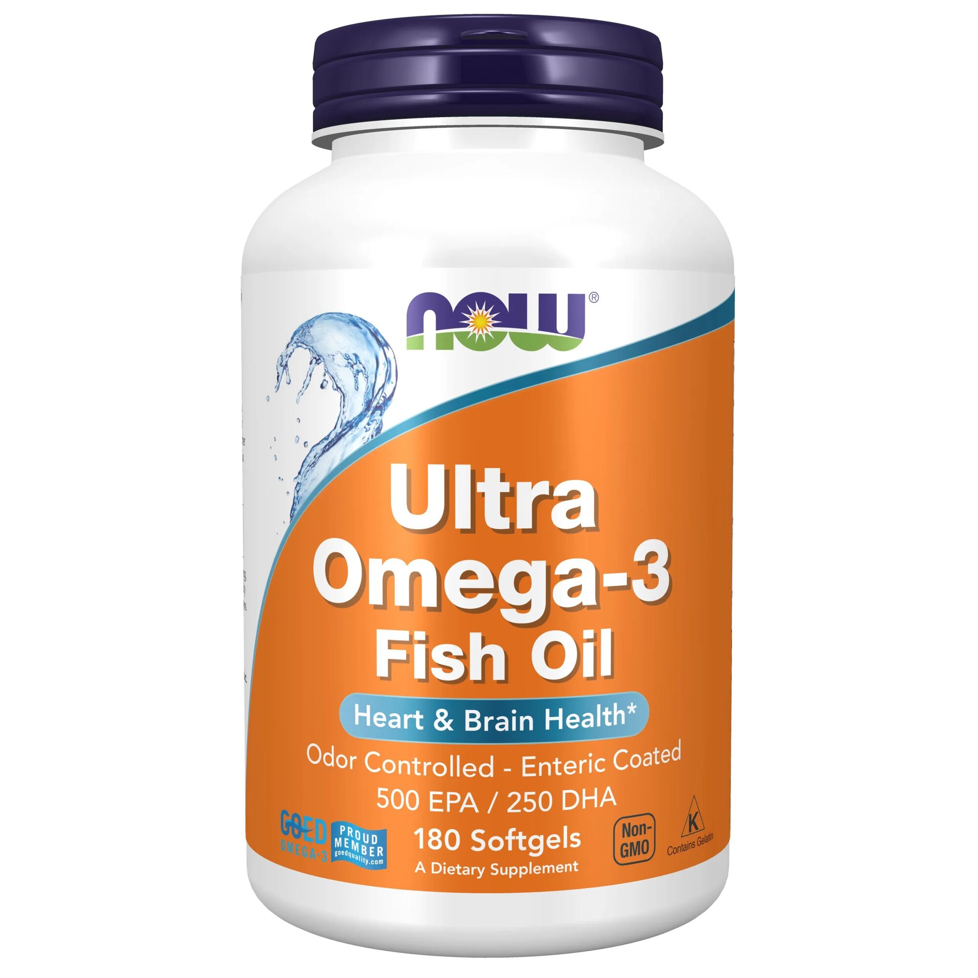 NOW Ultra Omega 3 Fish Oil, Омега 3, Рыбий жир, 500 EPA 250 DHA 180 мягких капсул, для сердца и сосудов, для иммунитета